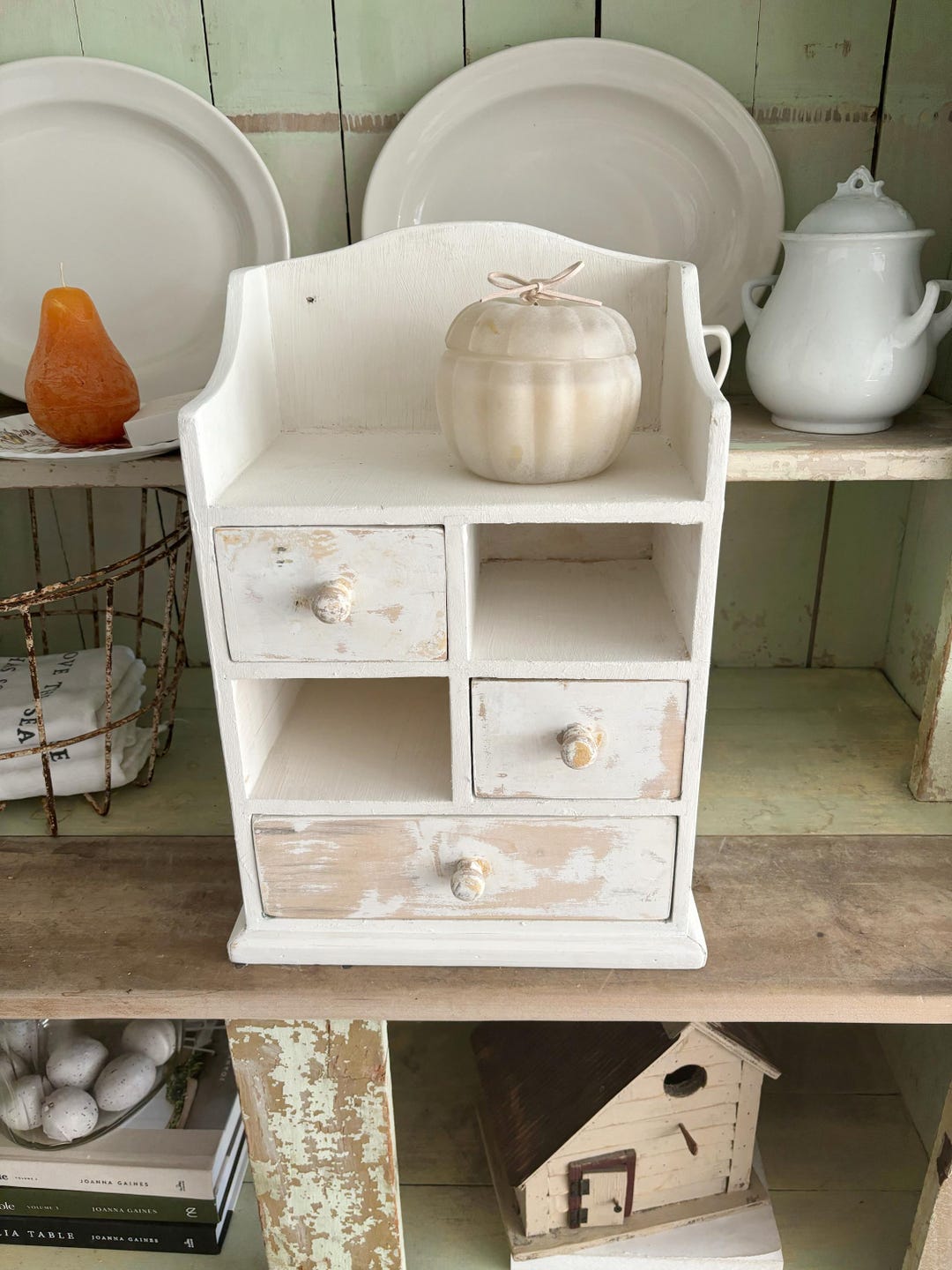 SWEET COTTAGE CABINET for Shelf or Wall White Painted Cupboard, Spice ...