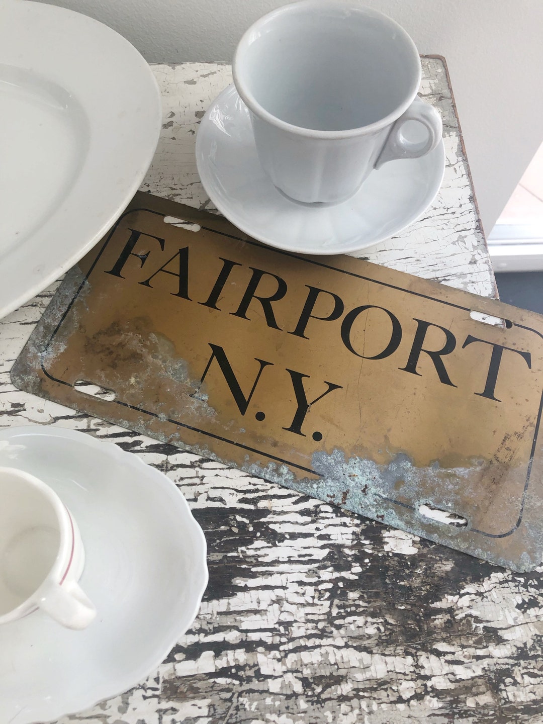 Vintage FAIRPORT NY SIGN Gold Brass Sign Metal Plate Industrial ...