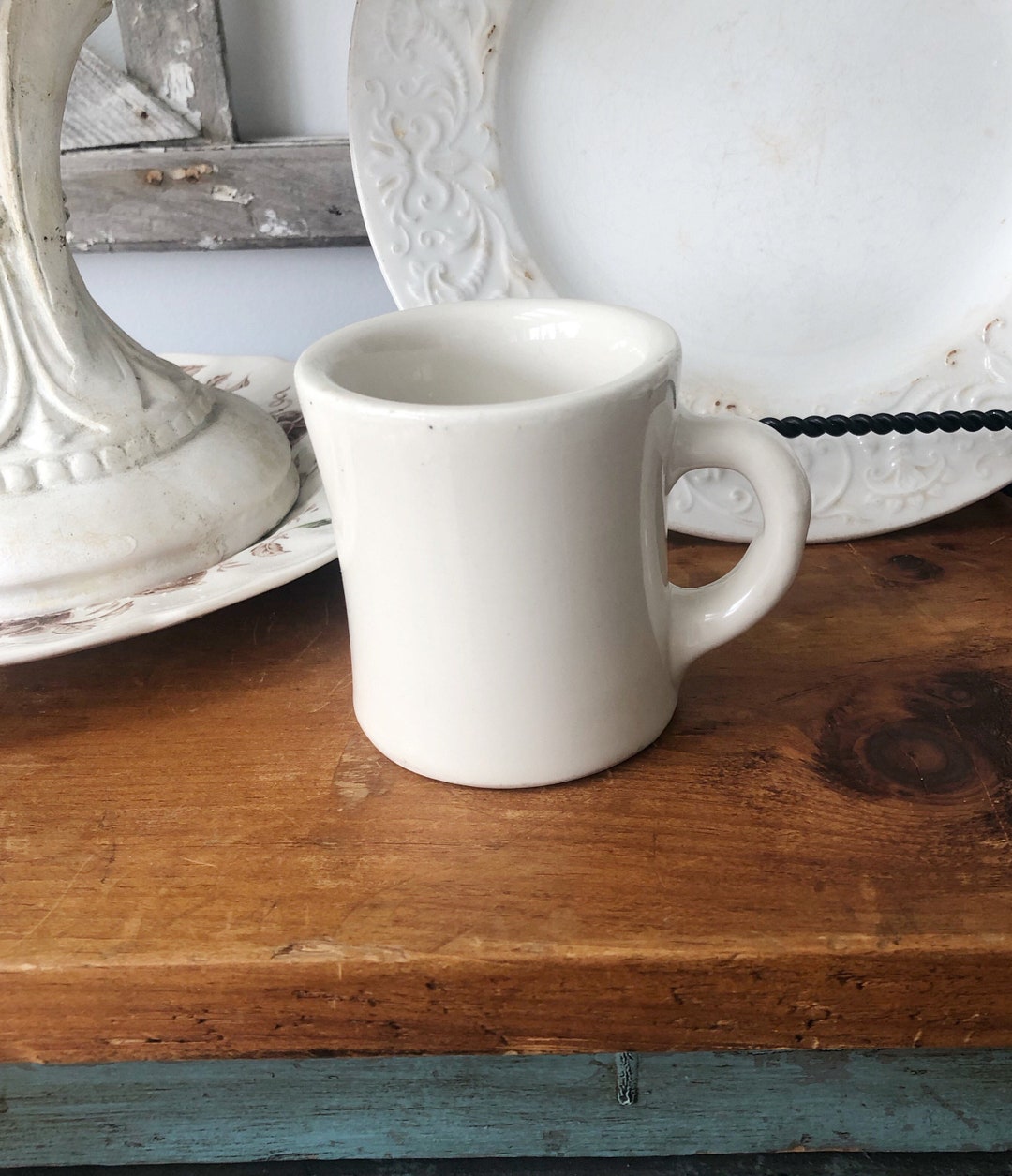 VICTOR DINER MUG 4 Left Heavy Ironstone Creamy White Vintage Diner Ware ...