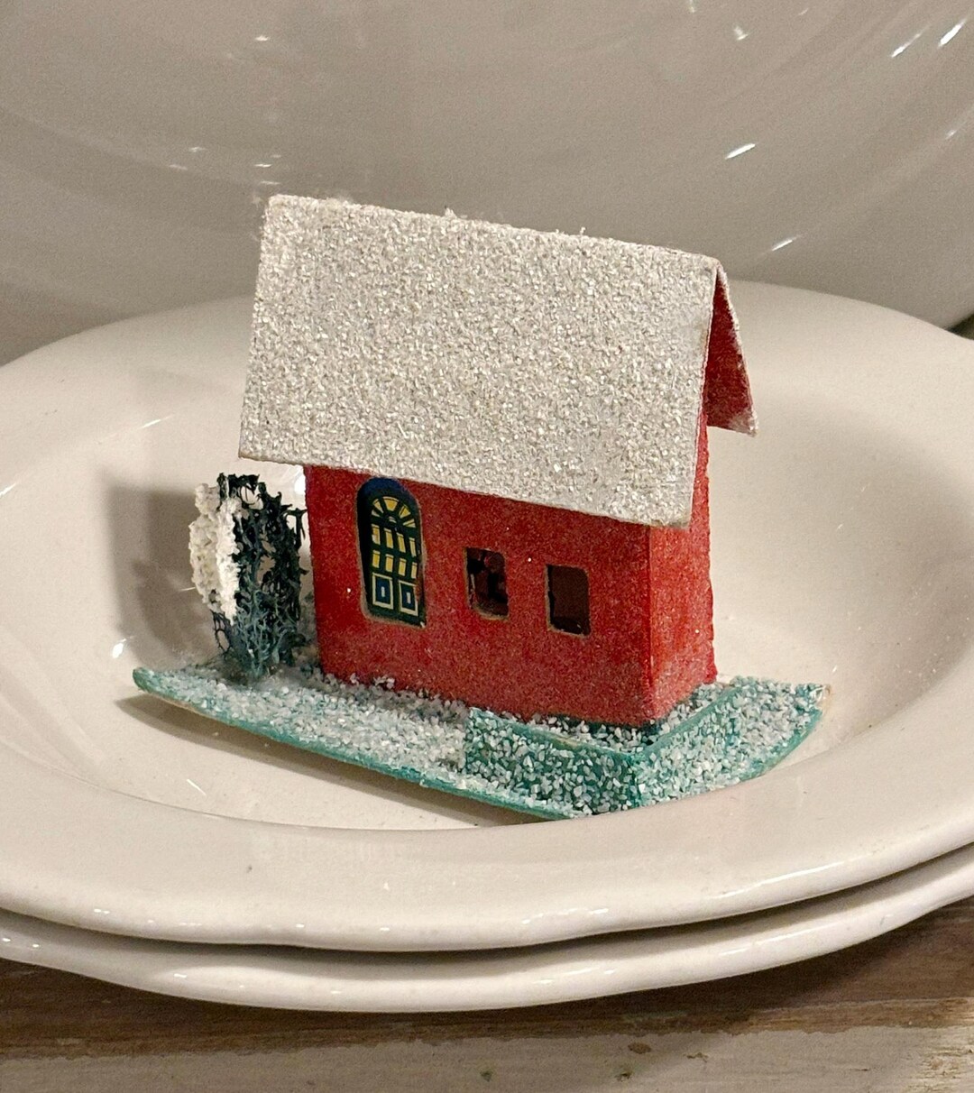 Vintage PINK PUTZ HOUSE • Antique Pink Sugary, Glittery Holiday Village ...