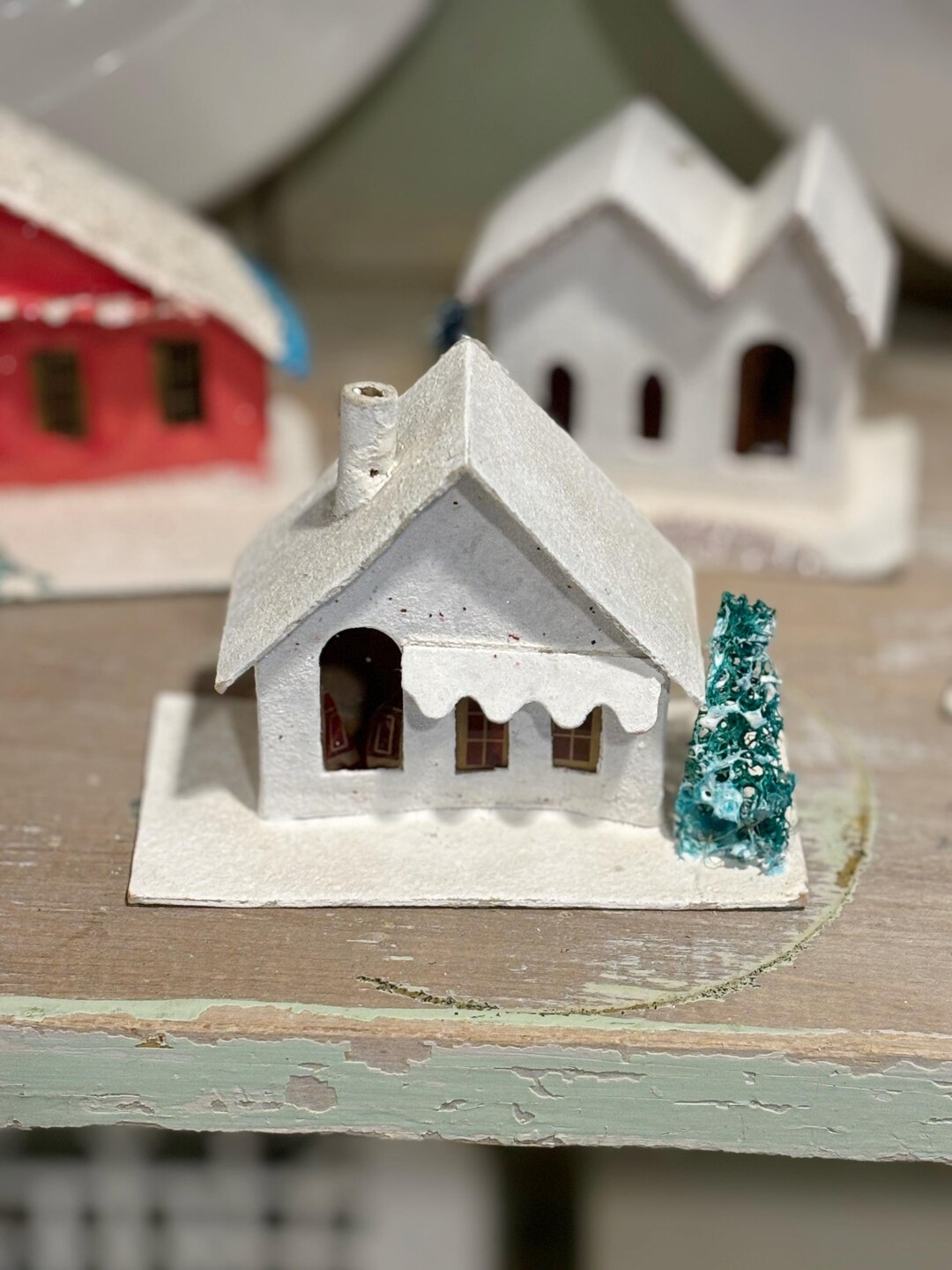 Vintage WHITE PUTZ HOUSE • Antique White Holiday Village House • Marked ...