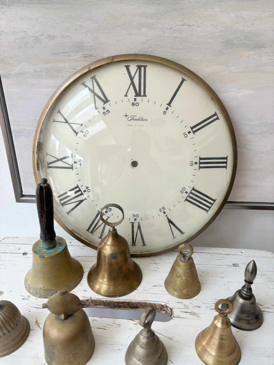 Large METAL CLOCK FACE Antique Vintage Clock Face White With Black ...