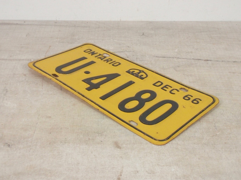 Vintage 1966 Ontario Crown License Plate Black Yellow U 4180 - Etsy