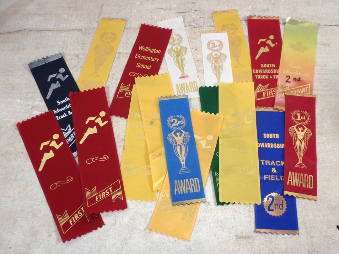 18 Vintage 7 Fabric Track & Field Sports Award Ribbons Winner Trophy ...