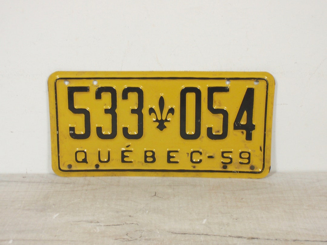 Vintage 1959 Quebec La Belle Province License Plate 533 054 Black ...