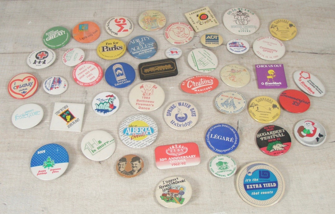 Lot of 45 Vintage Mixed Canadian 1980s Pinback Buttons Travel ...
