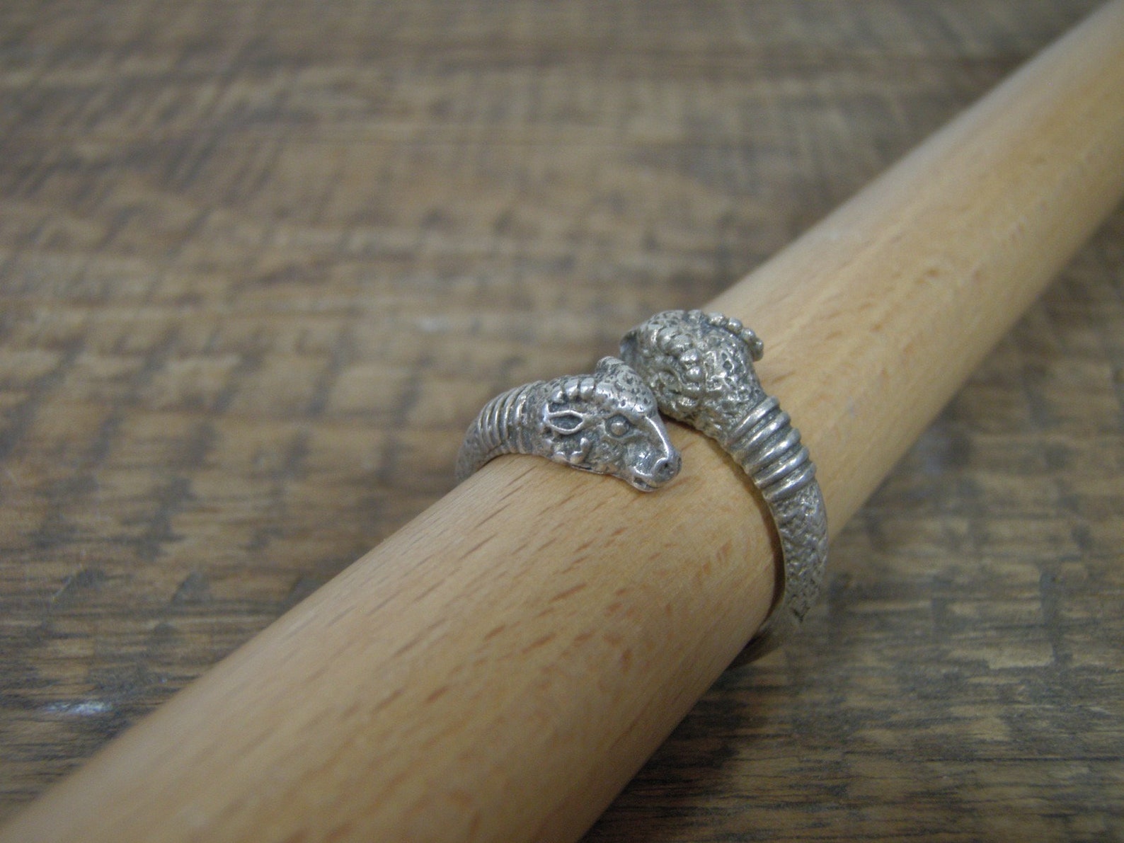 Vintage Sterling Silver Double Rams Head Ring Size 7 1/4 - 8 1/2 ...