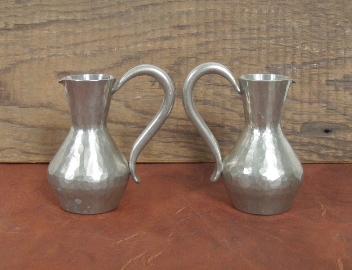Set of 2 Vintage Etain Fin Mini Hammered Pewter Pitchers Signed - FREE ...