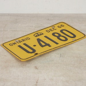Vintage 1966 Ontario Crown License Plate Black Yellow U 4180 Canadian ...