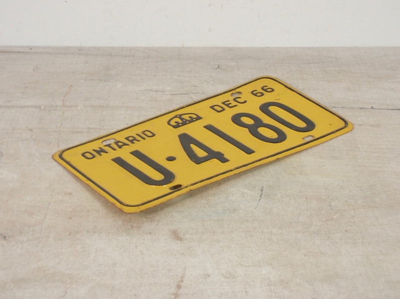 Vintage 1966 Ontario Crown License Plate Black Yellow U 4180 - Etsy