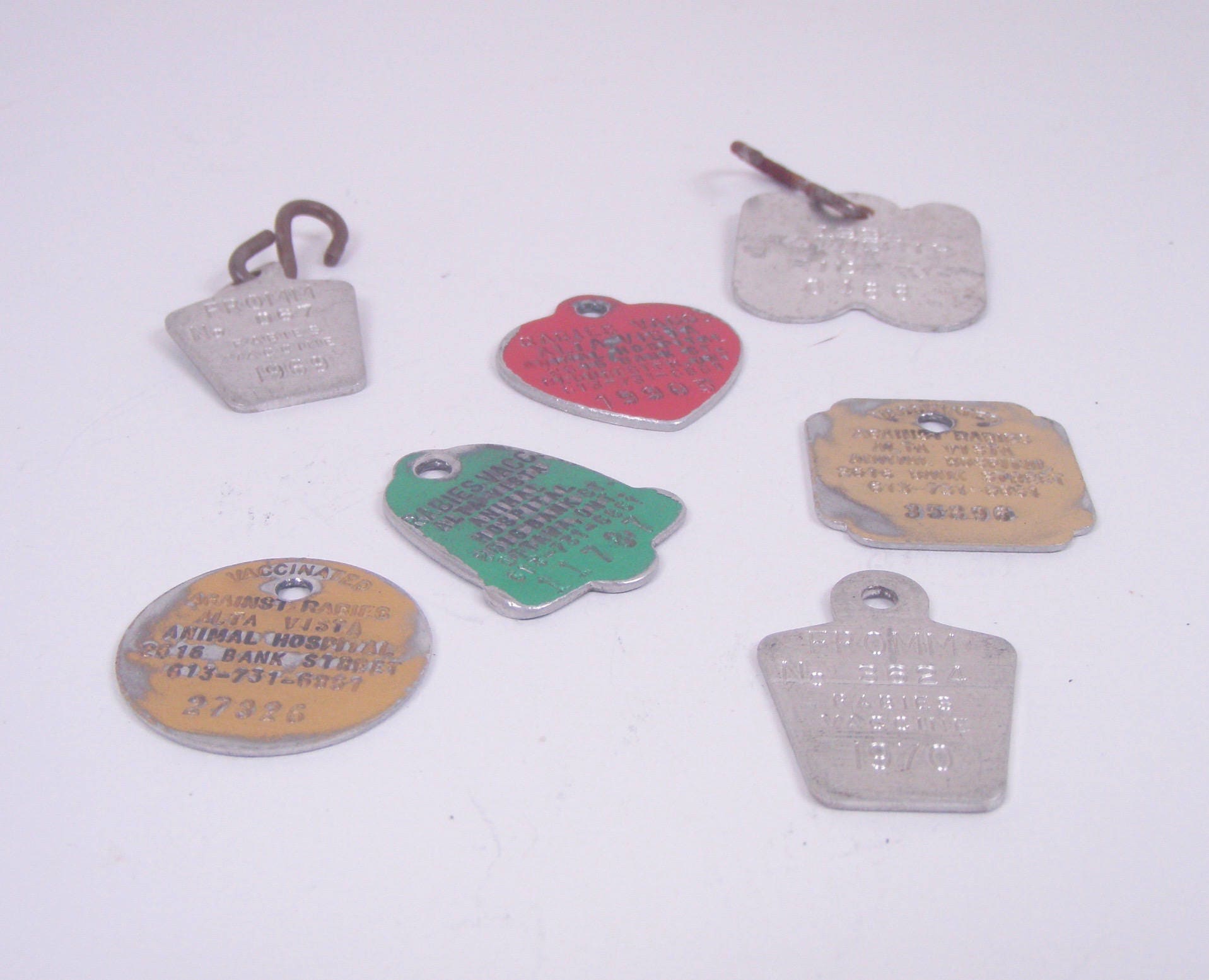 Lot of 7 Vintage Canadian Multi Coloured Dog License Tags | Etsy