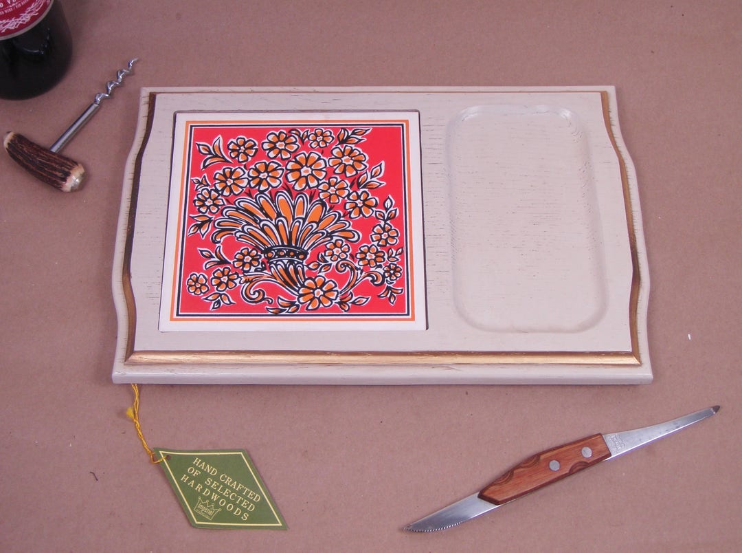 Vintage Imperial Japan Hardwood Cheese Board W/ Tile Insert and ...