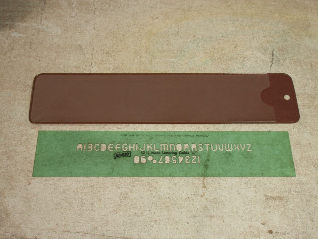 Vintage 52 1/4" Handy Neon Lettering Guide 1/4" Writing Stencil W ...