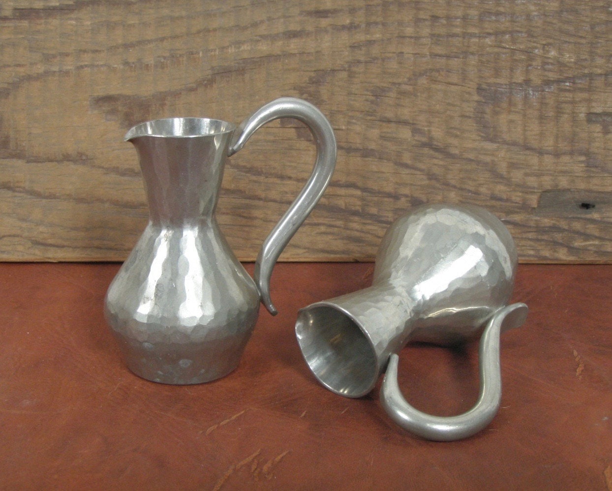 Set of 2 Vintage Etain Fin Mini Hammered Pewter Pitchers Signed - FREE ...