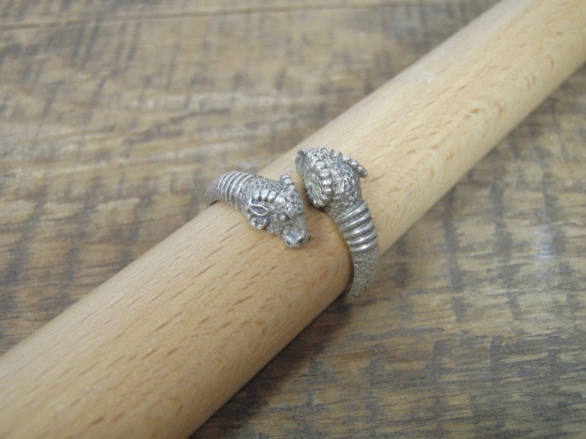 Vintage Sterling Silver Double Rams Head Ring Size 7 1/4 - 8 1/2 ...