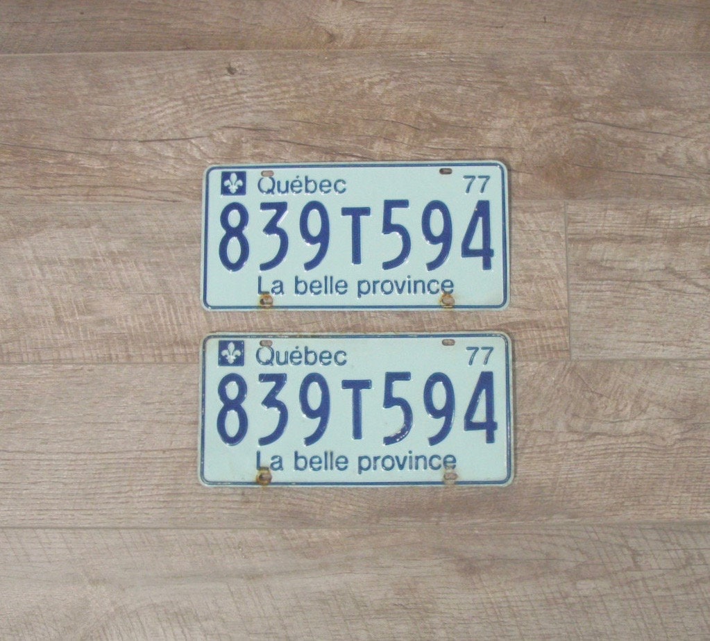 Vintage 1977 Quebec License Plate Set 839T594 Navy Blue Baby | Etsy