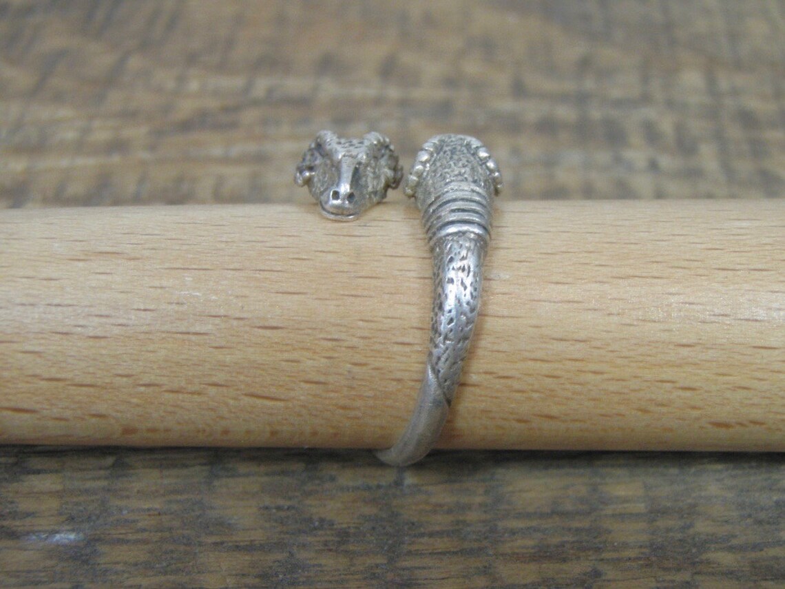 Vintage Sterling Silver Double Rams Head Ring Size 7 1/4 - 8 1/2 ...