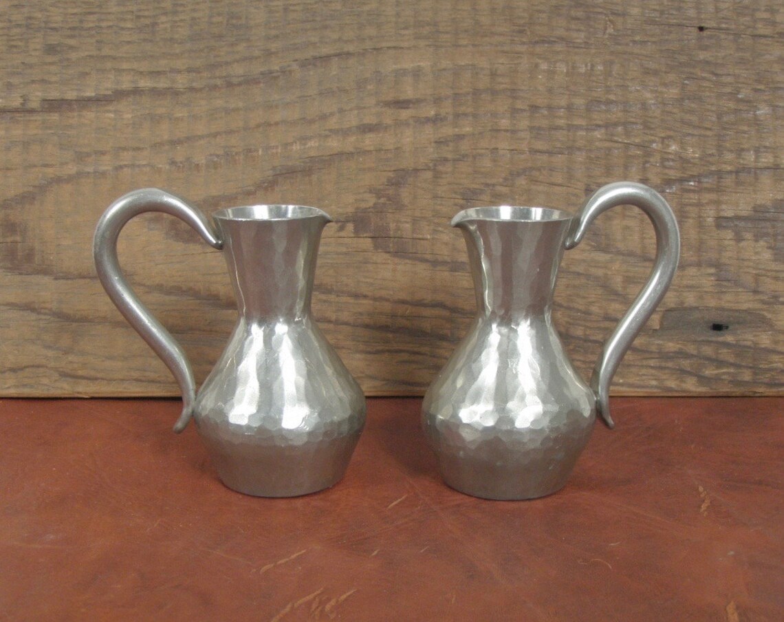 Set of 2 Vintage Etain Fin Mini Hammered Pewter Pitchers Signed - FREE ...