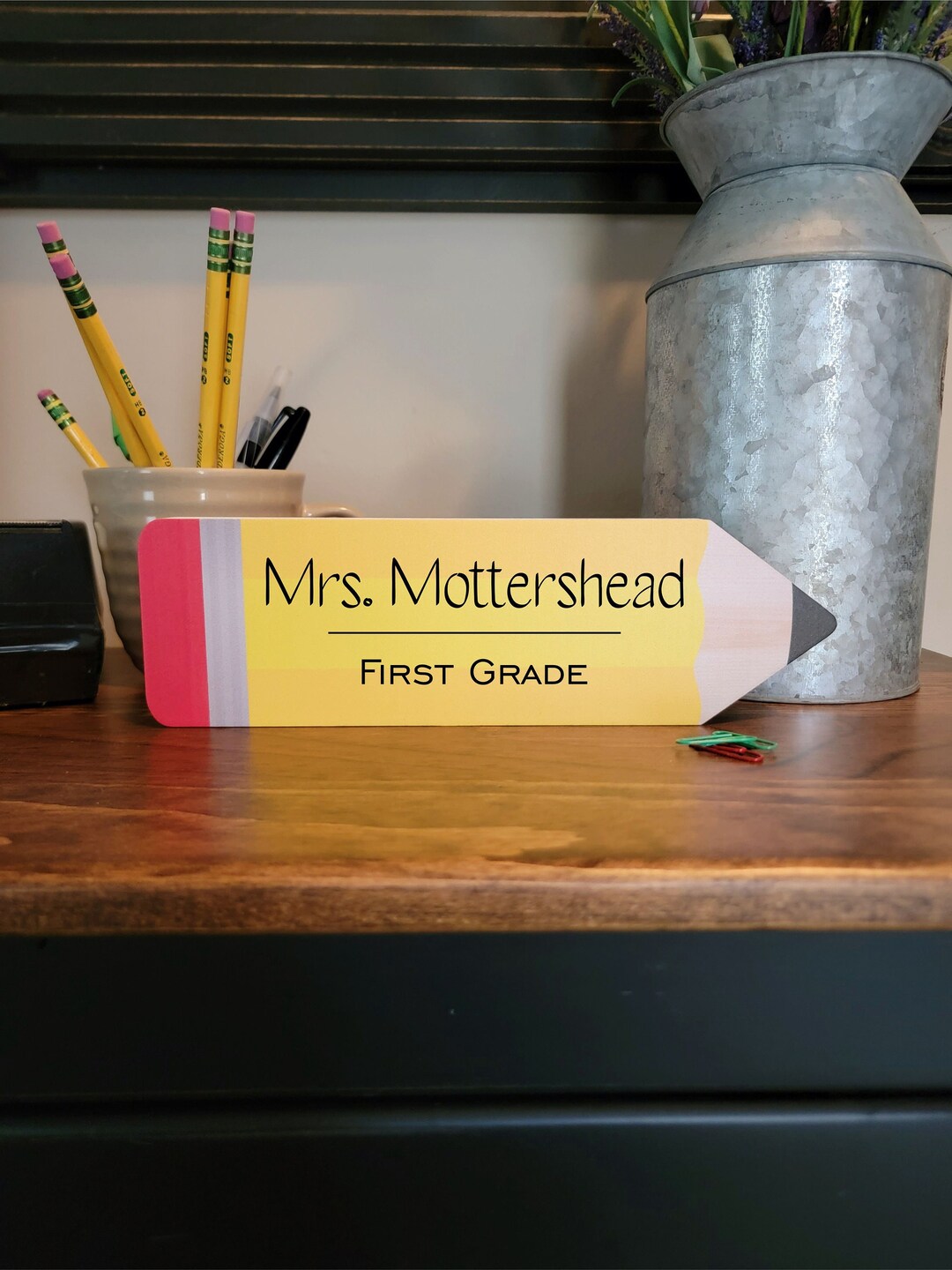 Teacher Gifts, Pencil Teacher Classroom Sign, Personalized Desktop Sign ...