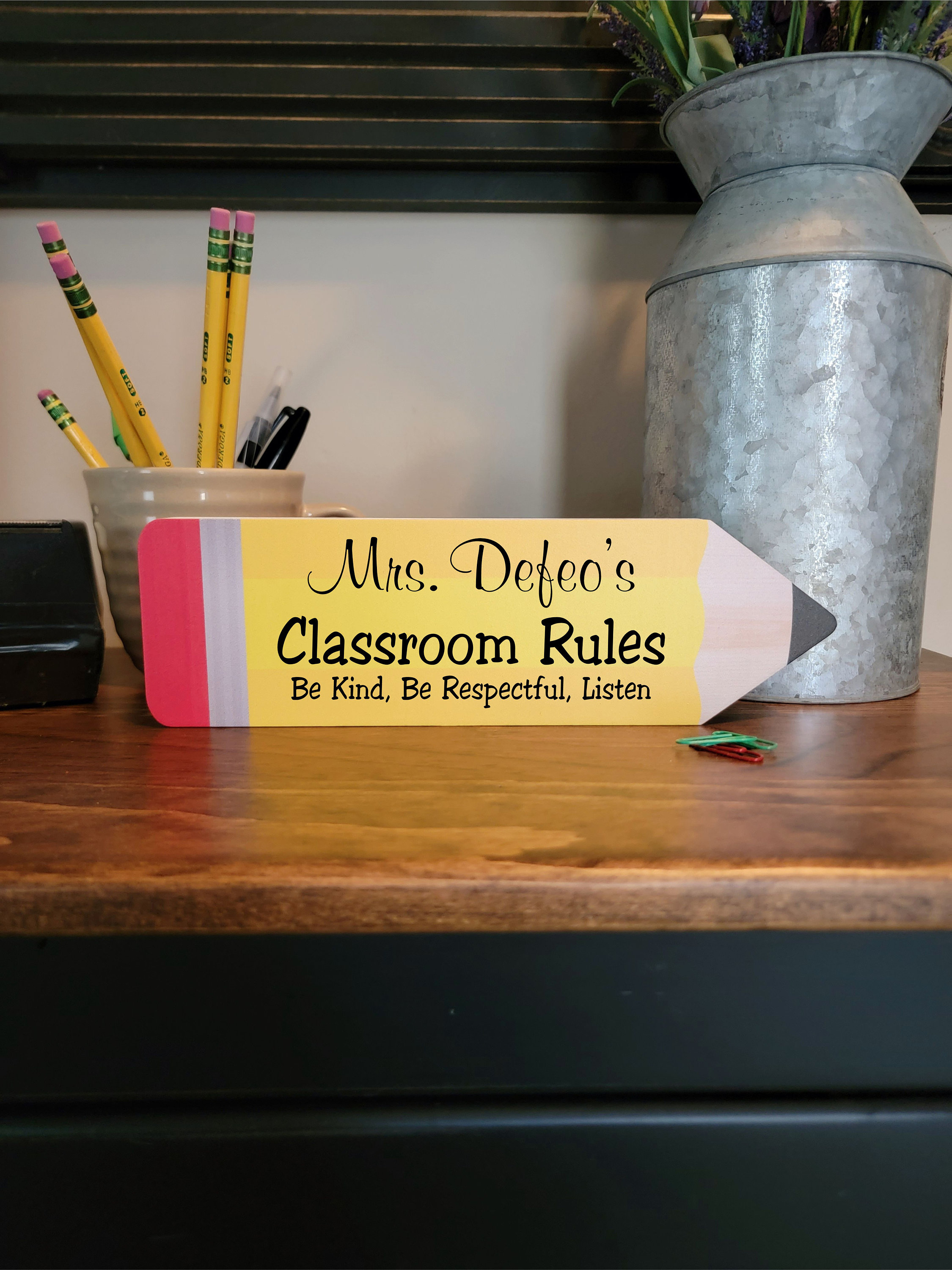 Teacher Gifts, Pencil Teacher Classroom Sign, Personalized Desktop Sign ...