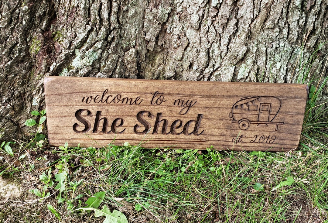 She Shed Sign, Engraved Wood Sign, Rustic Decor, Wedding Name Sign ...