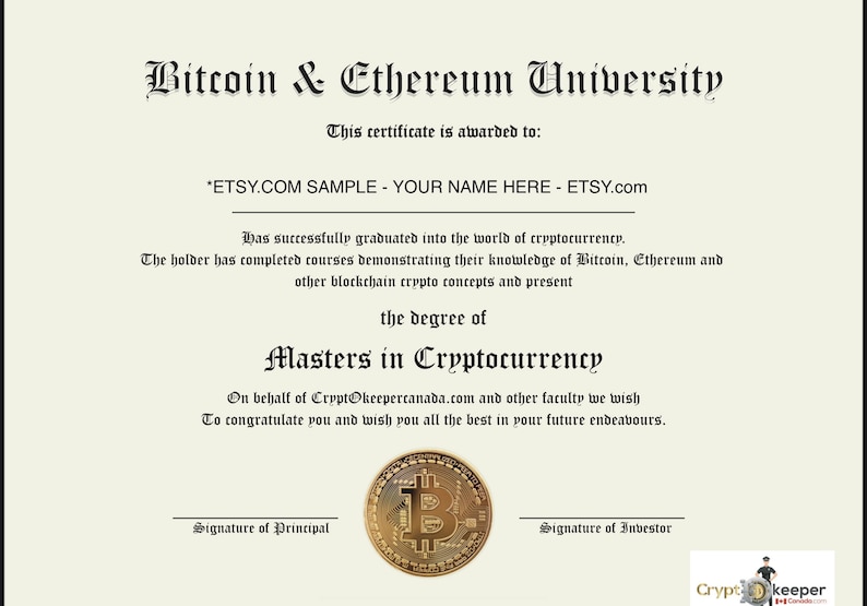Bitcoin & Ethereum University Diploma Certificate Novelty Crypto Nft ...