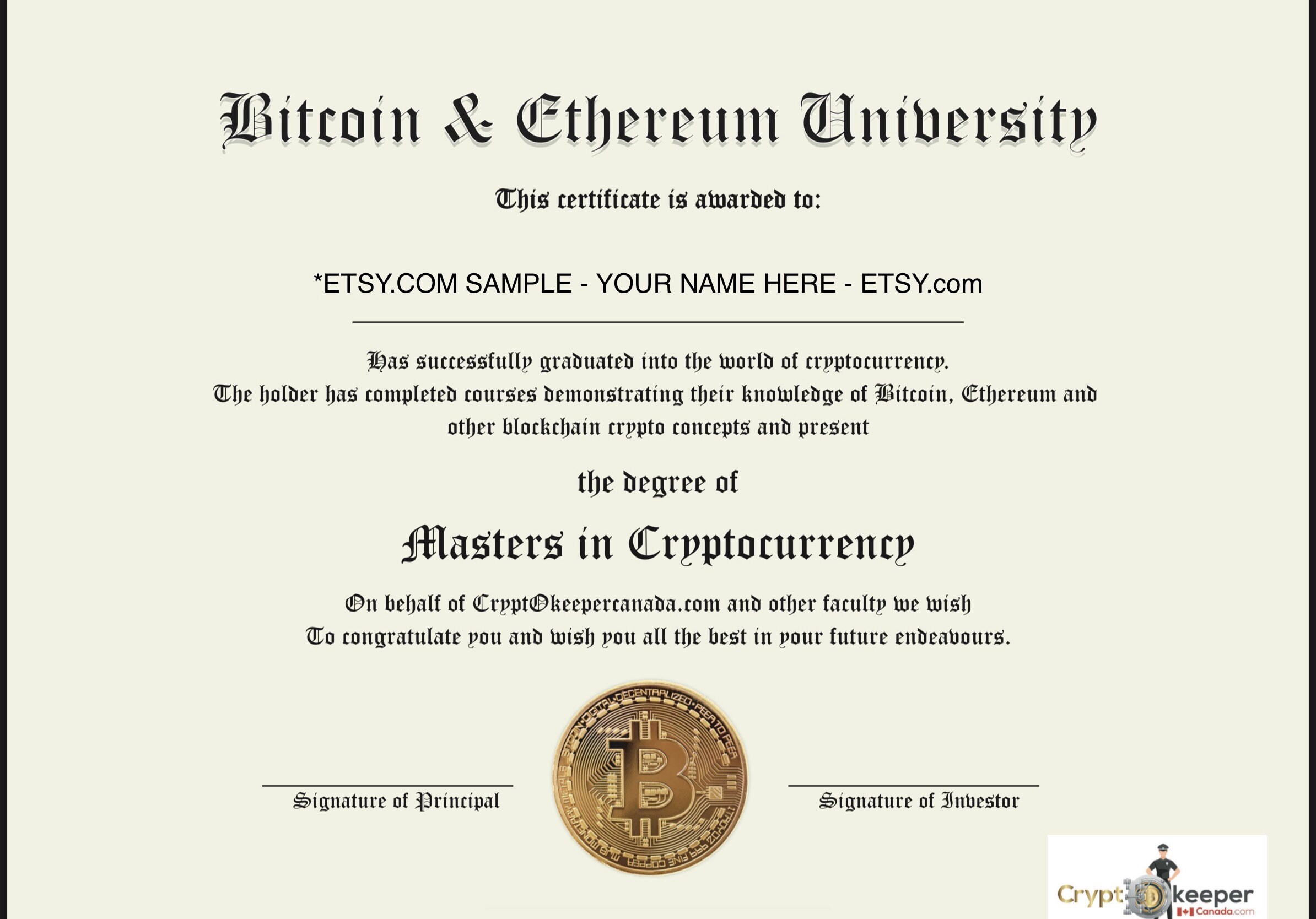 Bitcoin & Ethereum University Diploma Certificate Nouveauté crypto nft ...