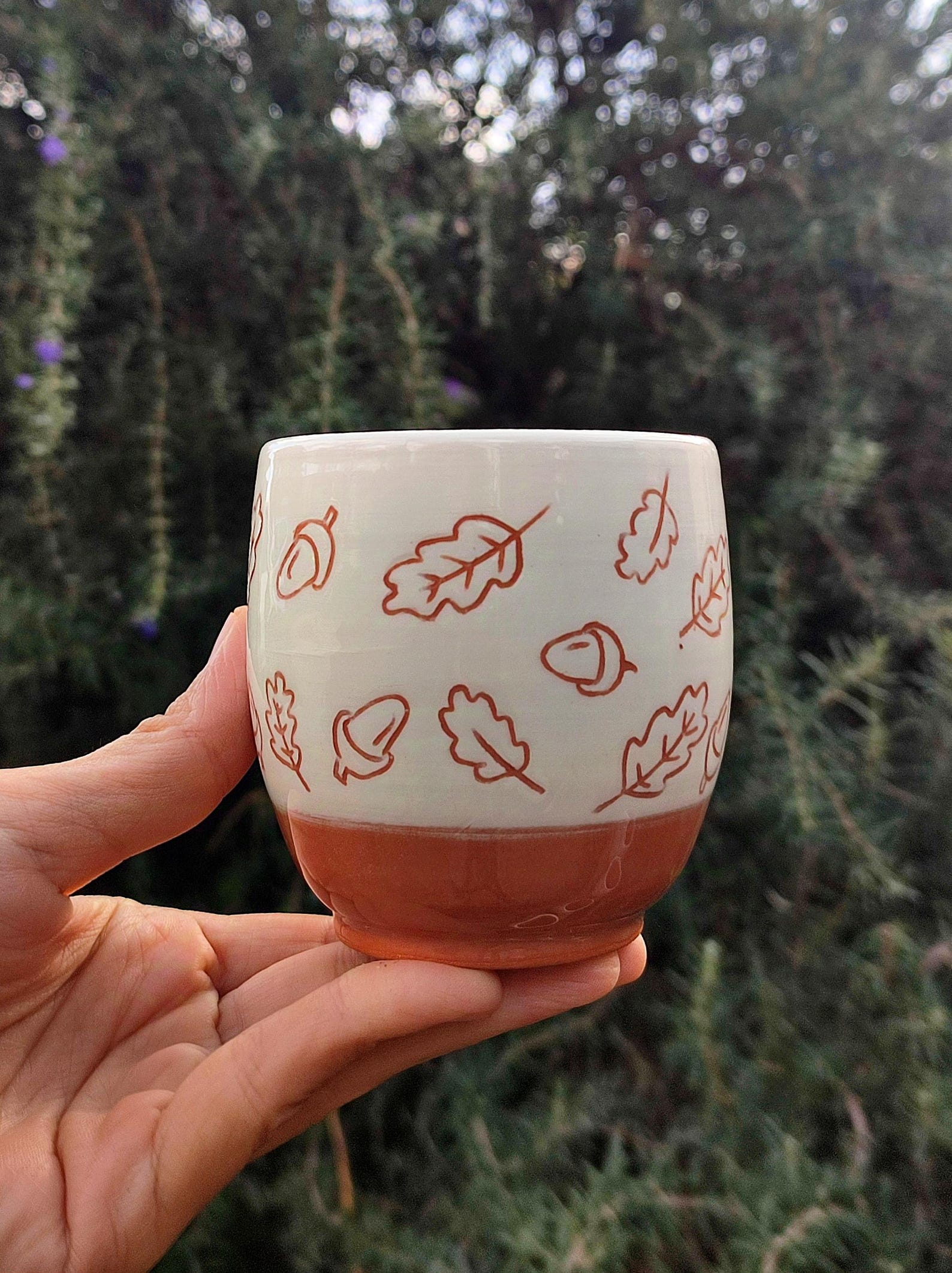 Handmade Brown Clay Cups With Botanical Carvings | White and Brown ...