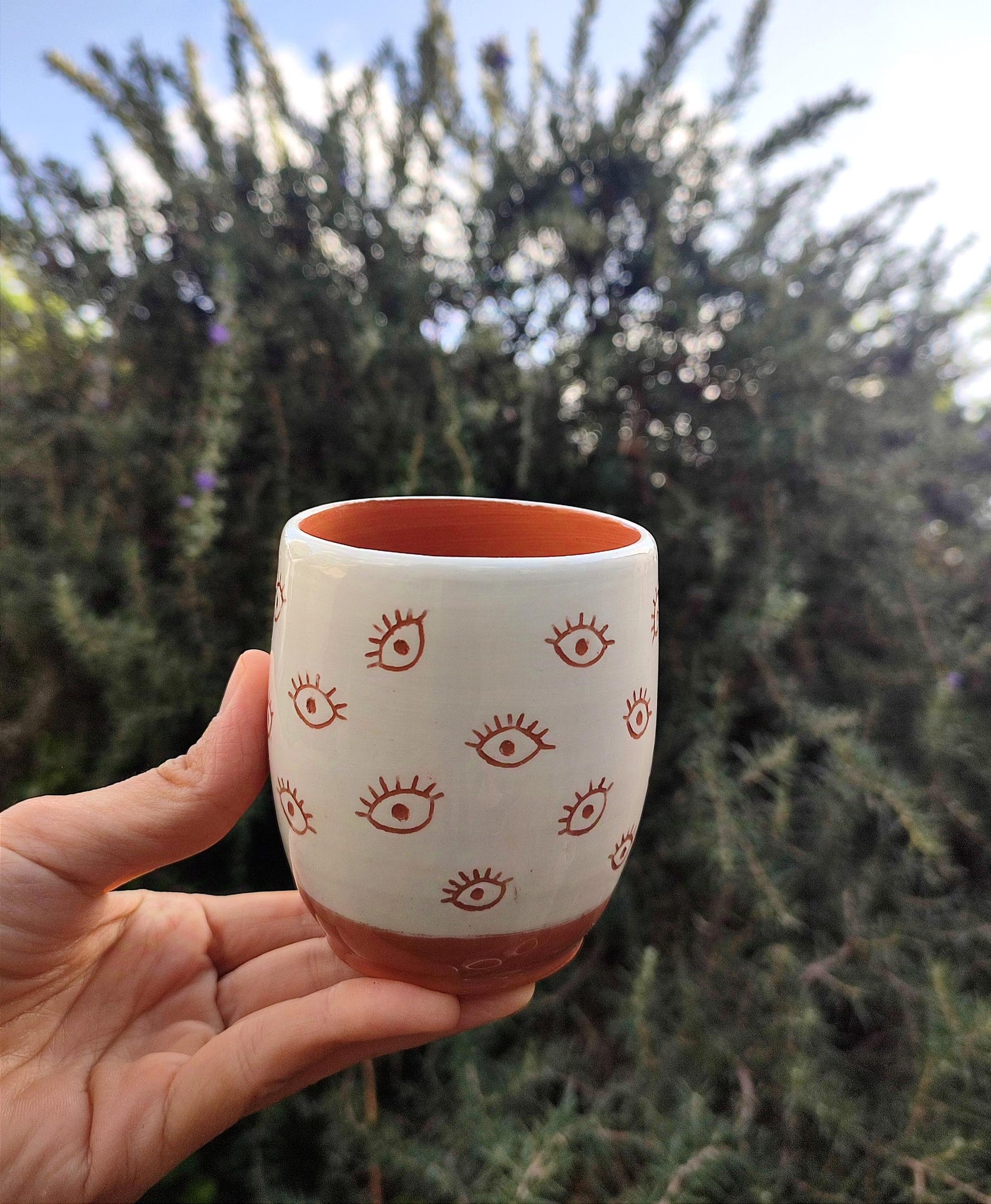 Handmade Brown Clay Cups With Botanical Carvings | White and Brown ...