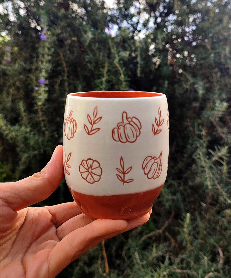 Handmade Brown Clay Cups With Botanical Carvings | White and Brown ...