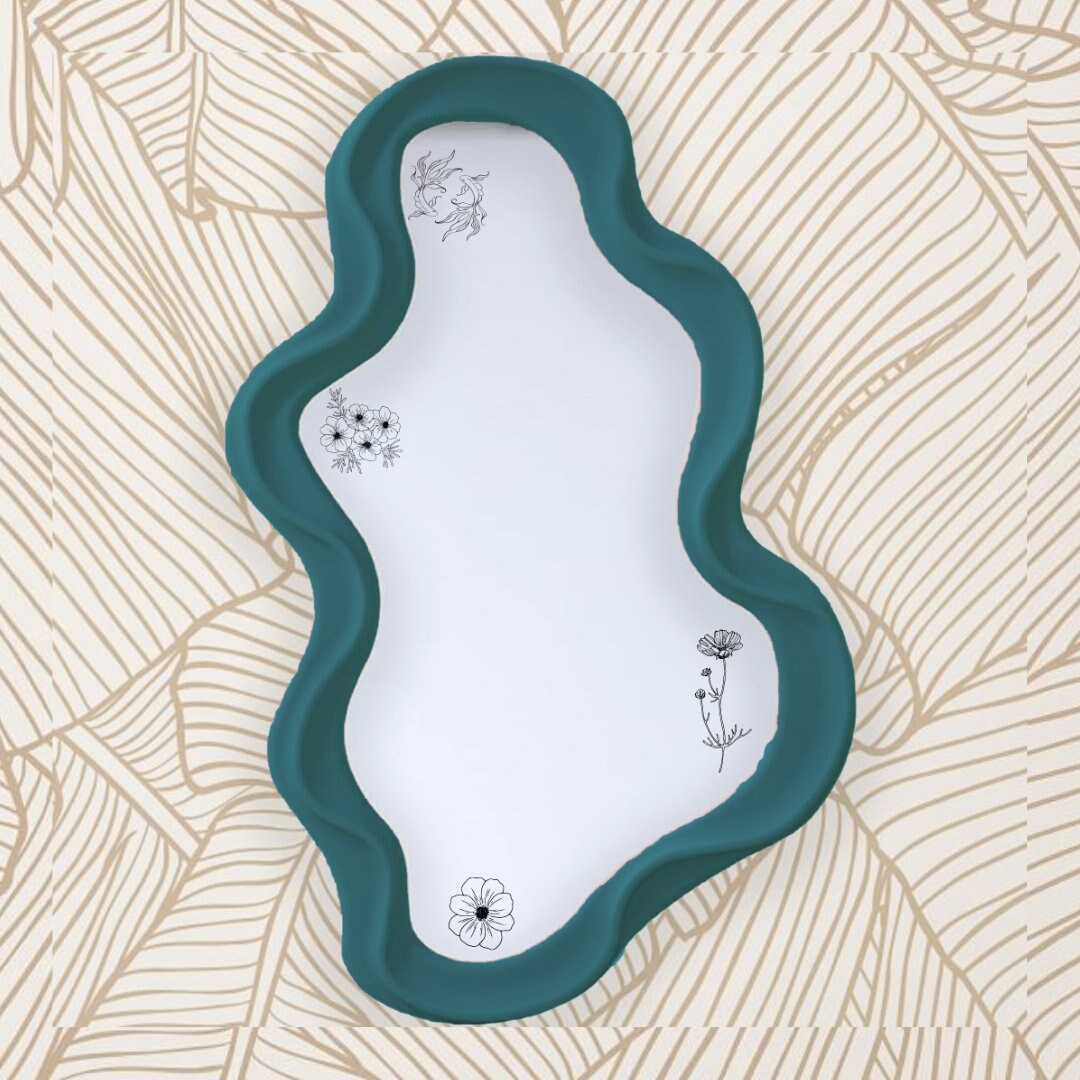 Wavy Modern Dark Blue Mirror Living Room Bathroom Mirror Teal - Etsy