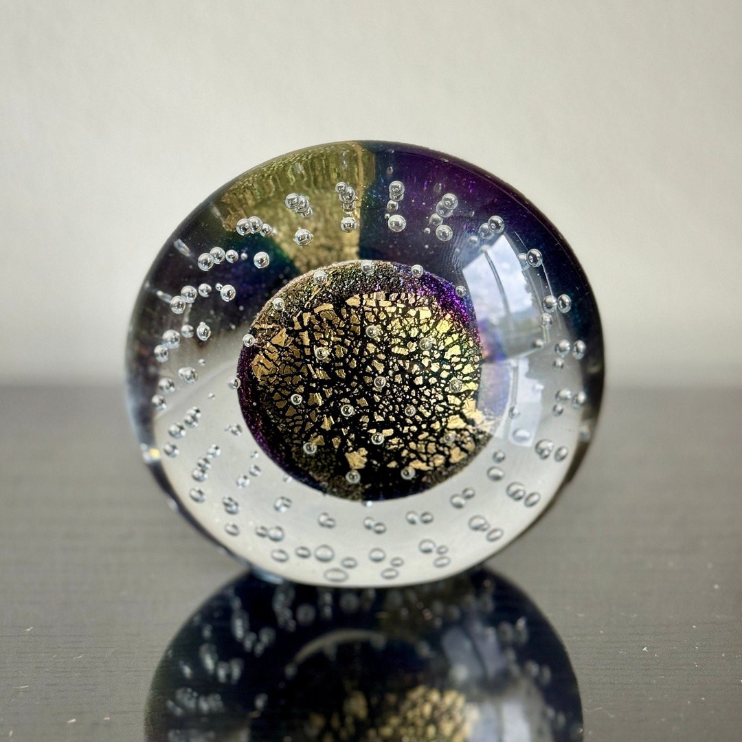 Iridescent Glass Paperweight Disc by Robert Eickholt - Etsy