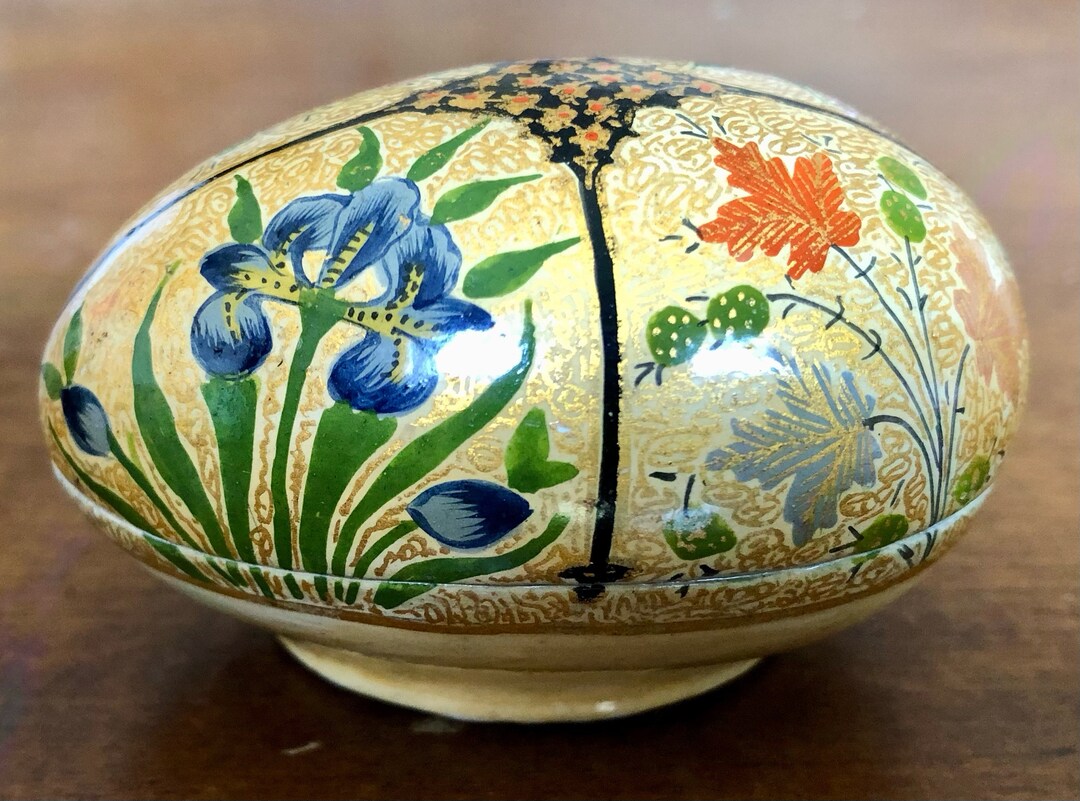 Egg Trinket Box Paper Mache Candy Container FETCO - Etsy