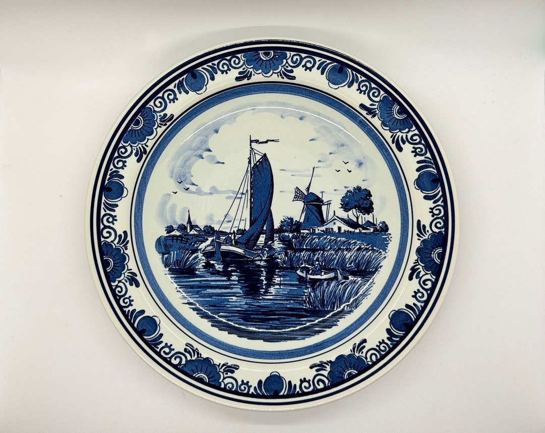 Delft Blue Sailboat Wall Plate, Blauw Delft Distel Hand Painted - Etsy