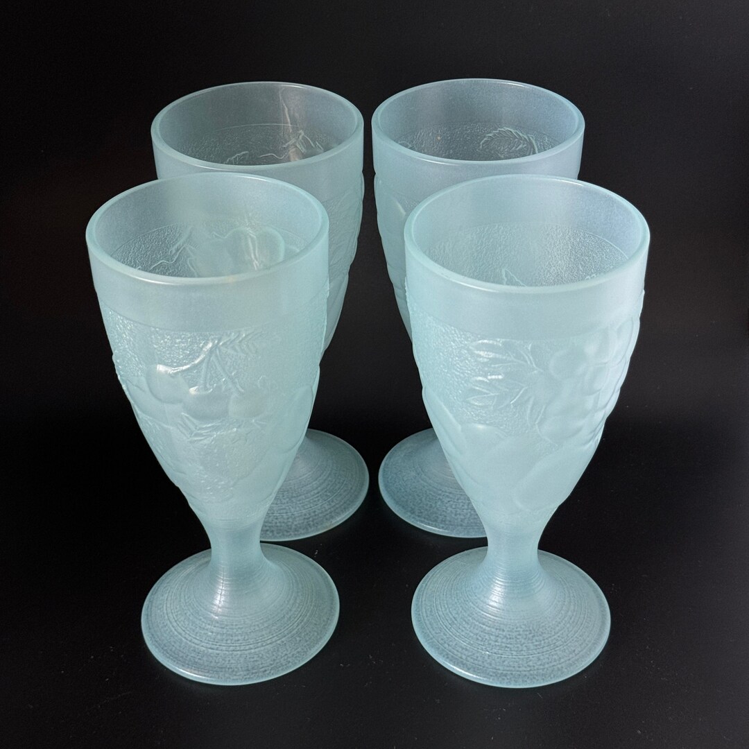 Frosted Luminarc Blue Glass Goblets Set of 4 Stylish Dining - Etsy