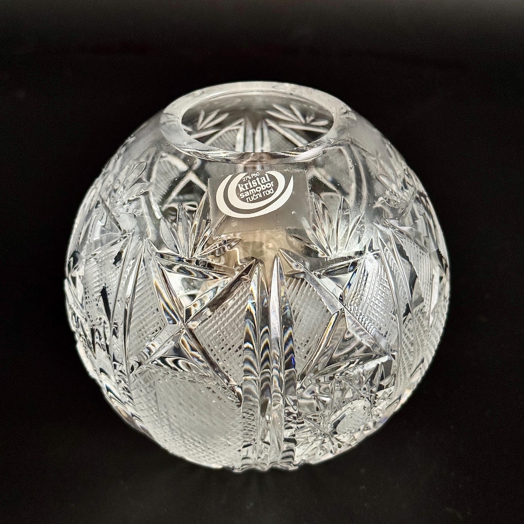 Vintage Yugoslavian Crystal Samobar Vase - Clear Glass Ball - Etsy
