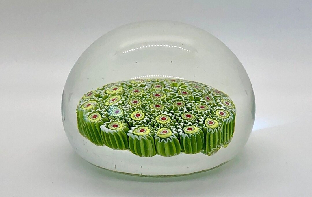Millefiori Glass Paperweight Green Flower Round Design - Etsy