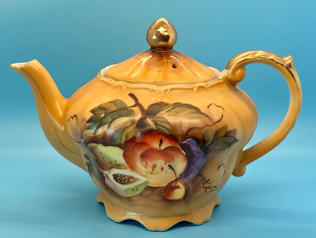Musical Teapot Fluted Hand Painted Fruit Pattern tea for - Etsy