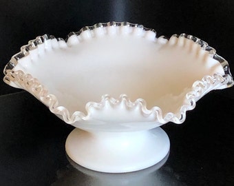 Vintage Fenton Pink With Silver Crest Bowl, Ruffled Edge, Fenton Art ...