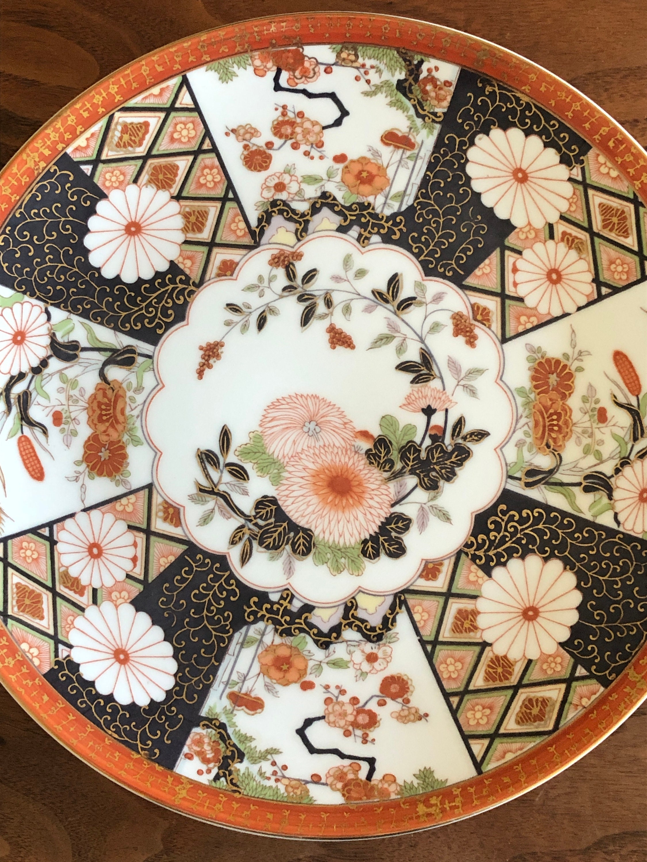 Japanese Imari Plates, Hand-painted Red Black China, Floral Patterns ...