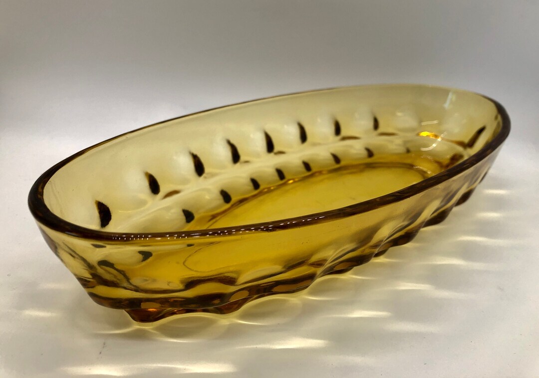 Amber Glass Relish Dish Oval Shape Thumbprint Design Etsy