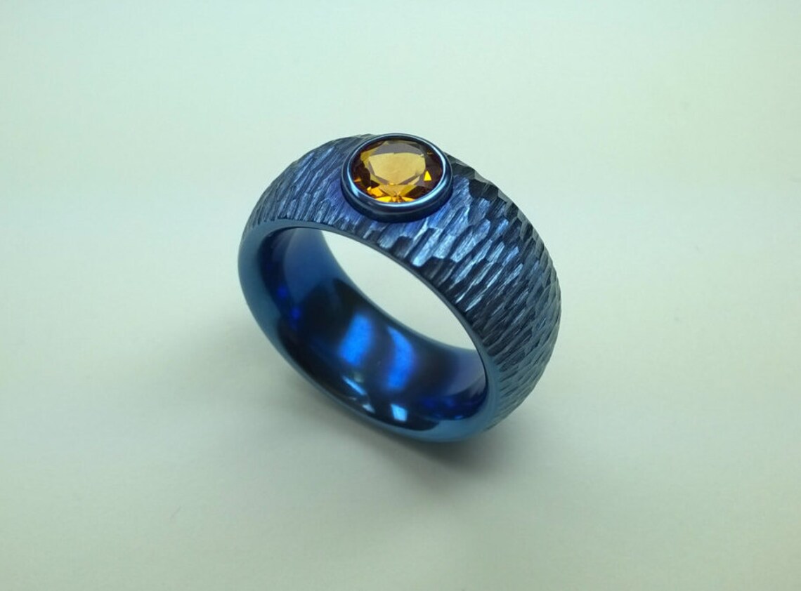 Textured Titanium Ring With Citrine - Etsy