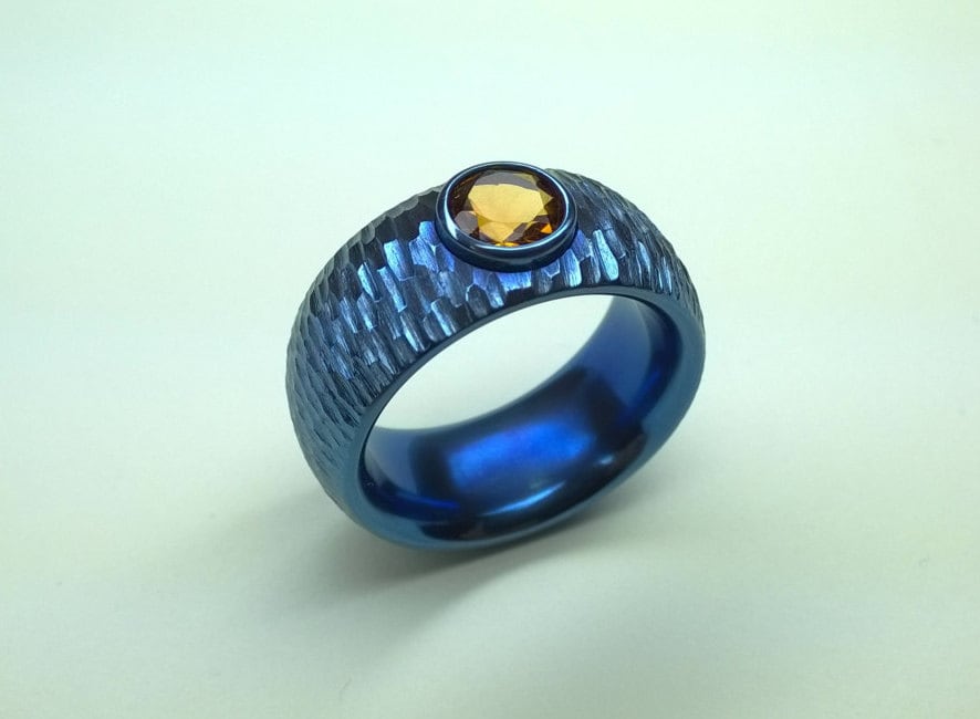 Textured Titanium Ring With Citrine - Etsy