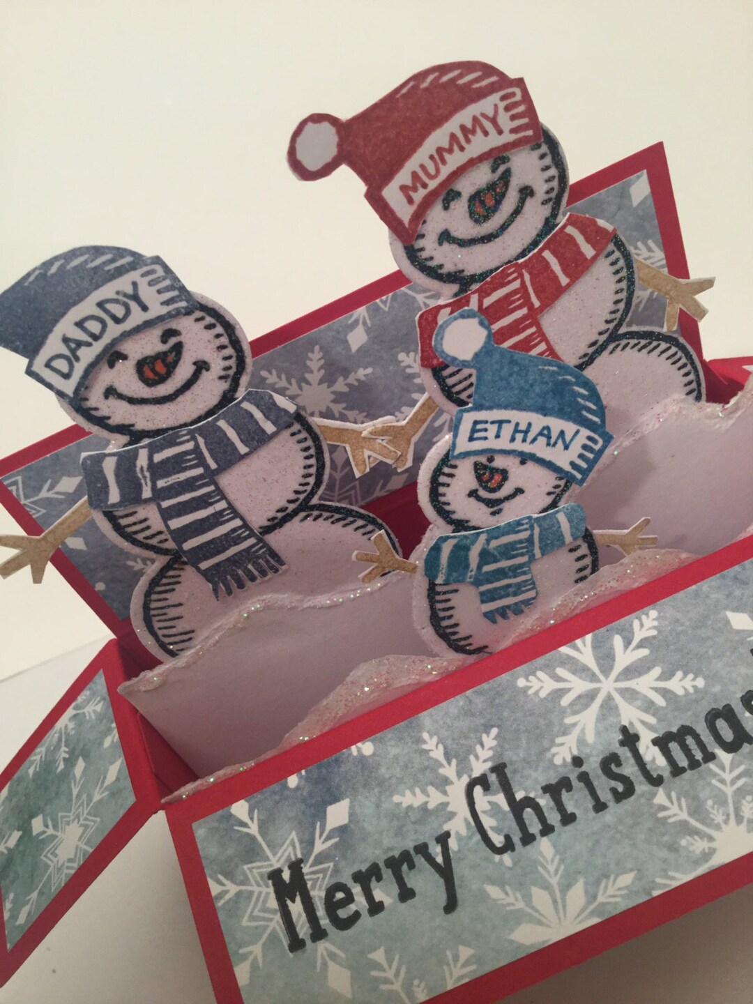 Pop up Christmas Card With Snow Men; Snow Family; Personalised; Box ...