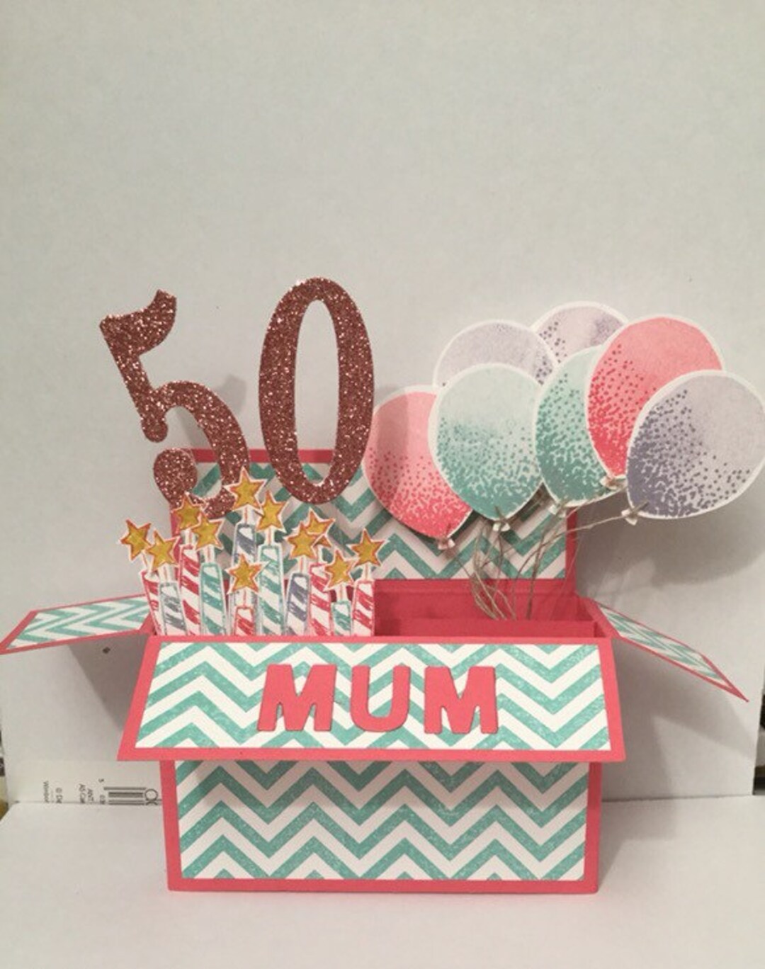 Handmade Card in a Box. Pop up Birthday Card Featuring Balloons and ...