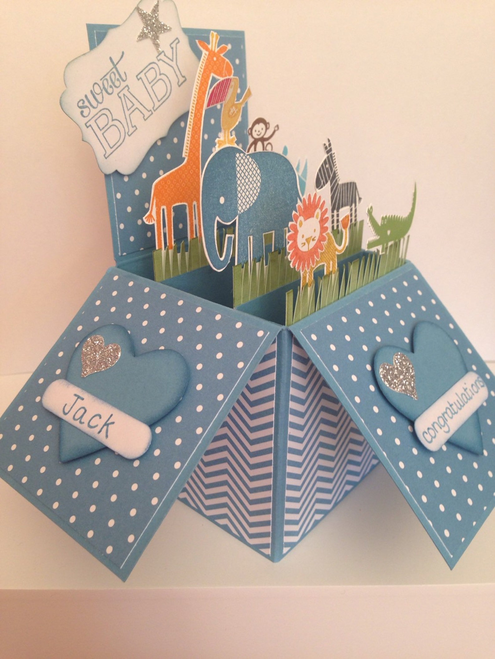 Baby Birth Pop up Card in a Box (personalised), Zoo Animals, Elephant ...
