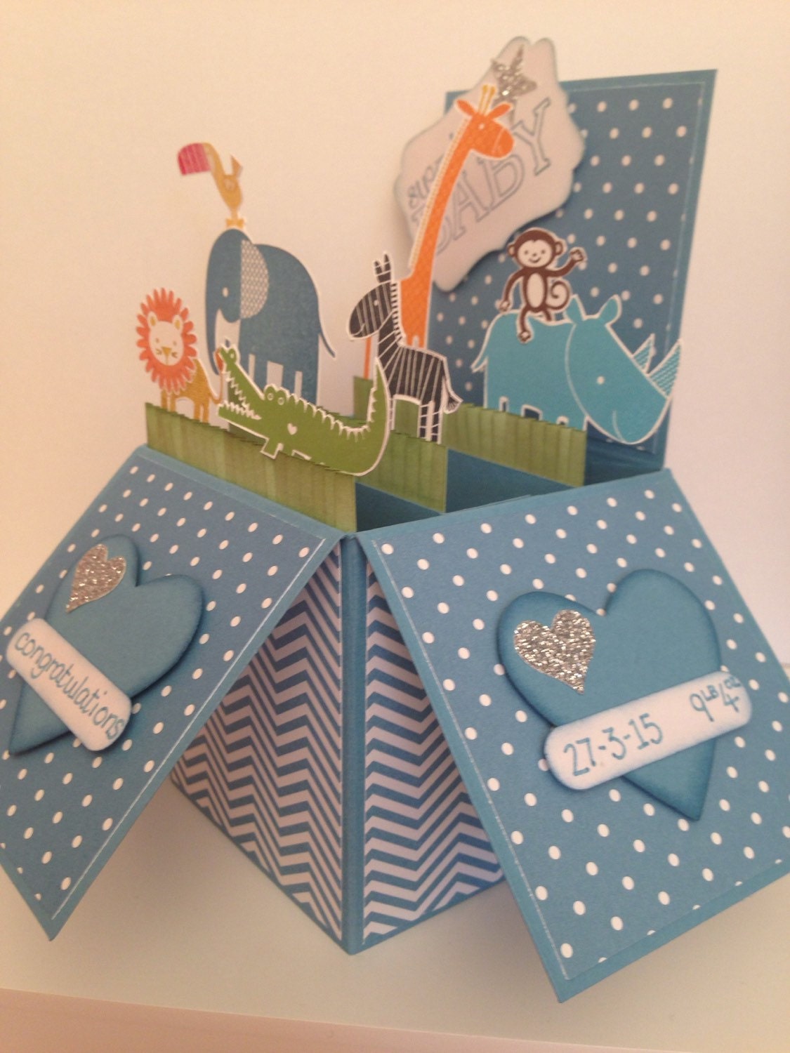 Baby Birth Pop up Card in a Box (personalised), Zoo Animals, Elephant ...