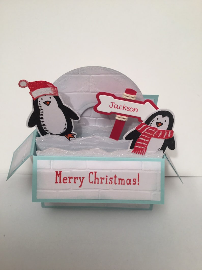 Penguin 3d pop up Christmas card igloo box card | Etsy