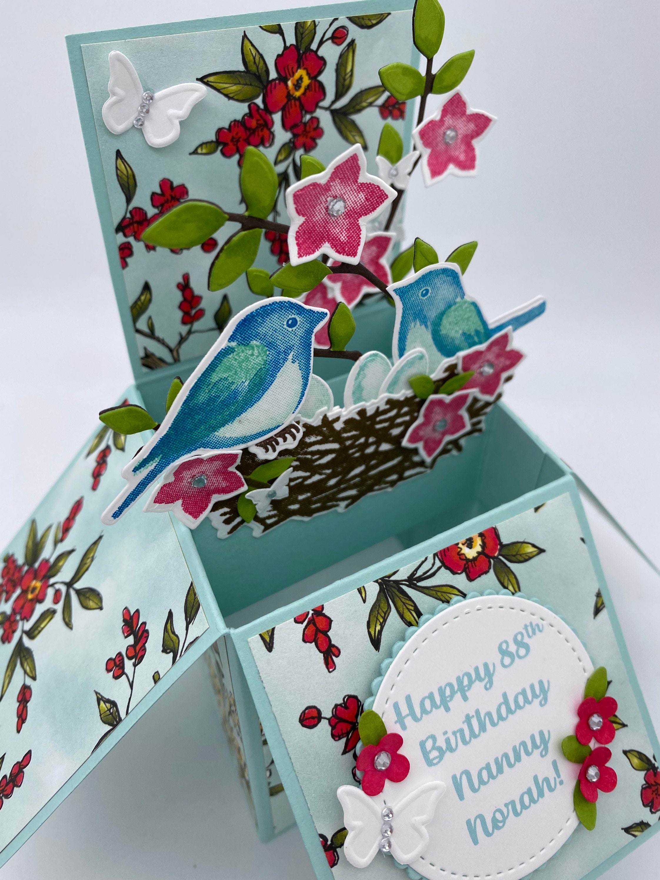 3D Pop up Card Fold Flat Box Card Birds Flowers - Etsy UK