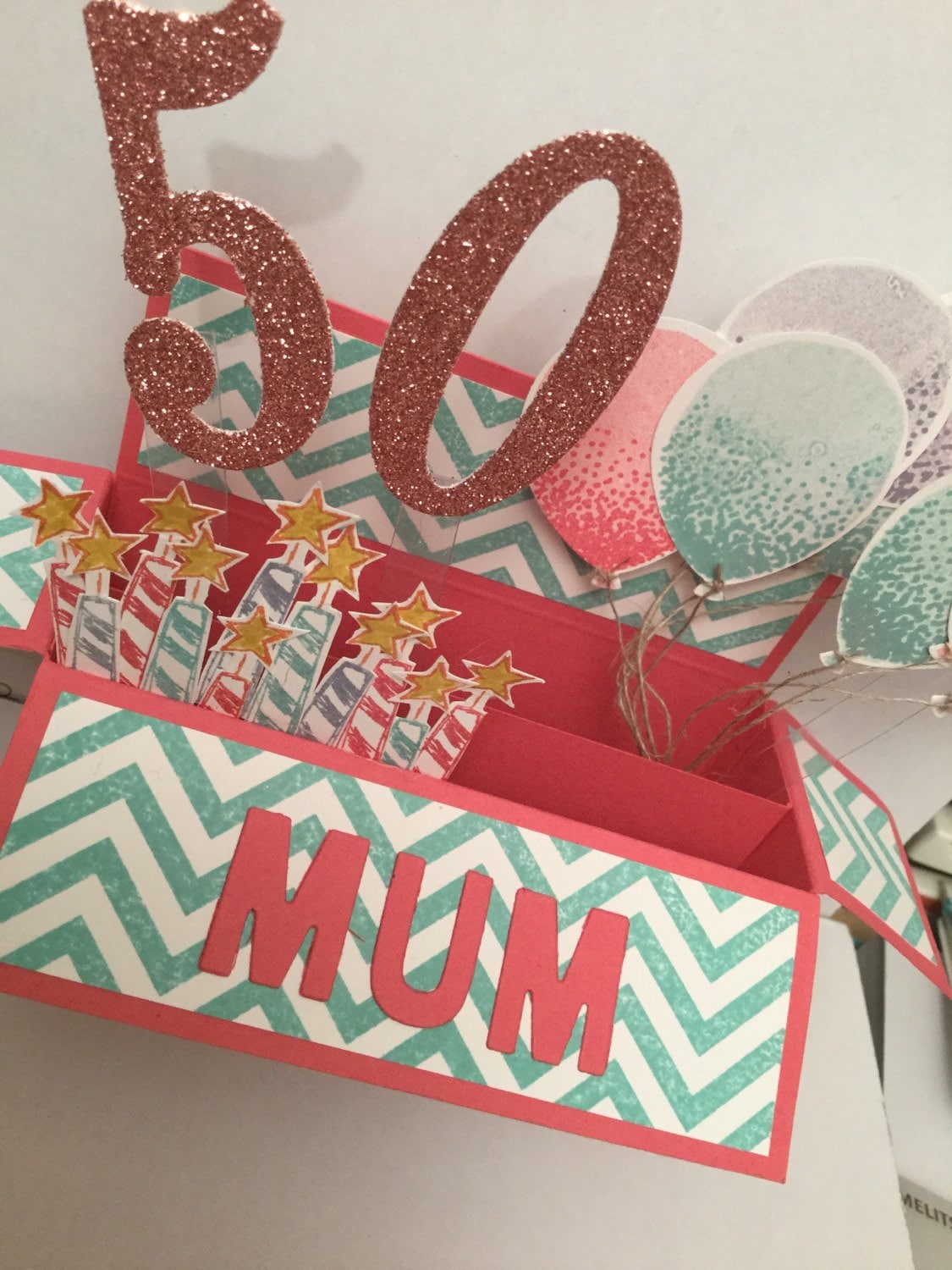 Handmade Card in a Box. Pop up Birthday Card Featuring Balloons and ...